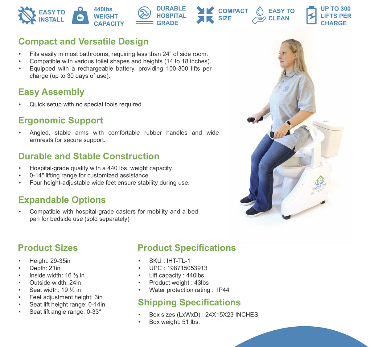 EaseLift Powered Electric Toilet Lift Seat Riser for Disabled & Seniors ...